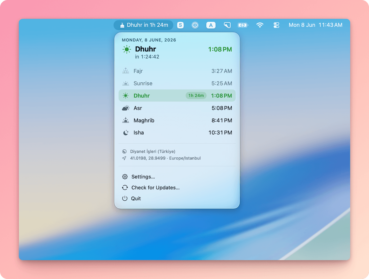 Prayer Times for macOS — Free Menu Bar Adhan & Islamic Prayer Times App